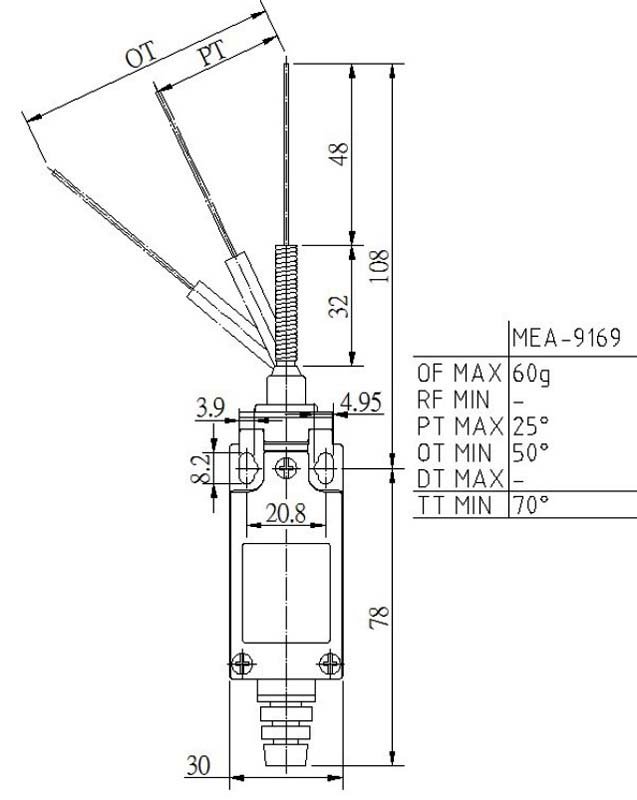 MEA-9169 Wobble Cat Whisker with Strain Relief Cable Entry Moujen Limit ...